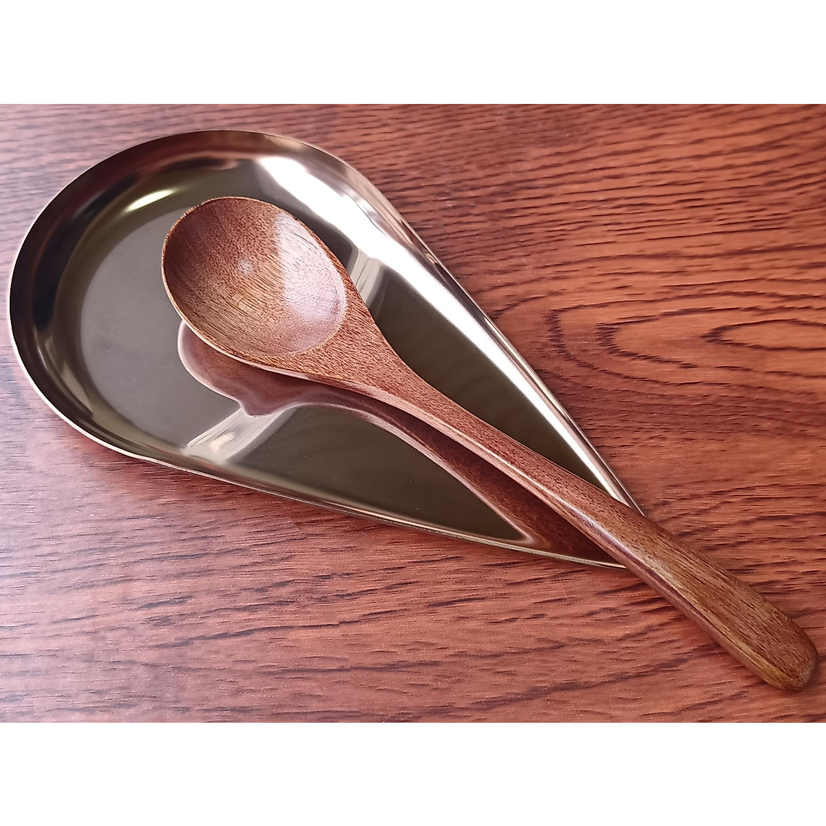 Stainless Steel Spoon Rest for Stove Top, Cute Spoon Rest for Kitchen Counter, Cooking Spoon Holder for Kitchen Counter, Utensil Rest for Spoon Spatula Ladle or Tong, 1 PCS (Raindrop, Rose Gold)