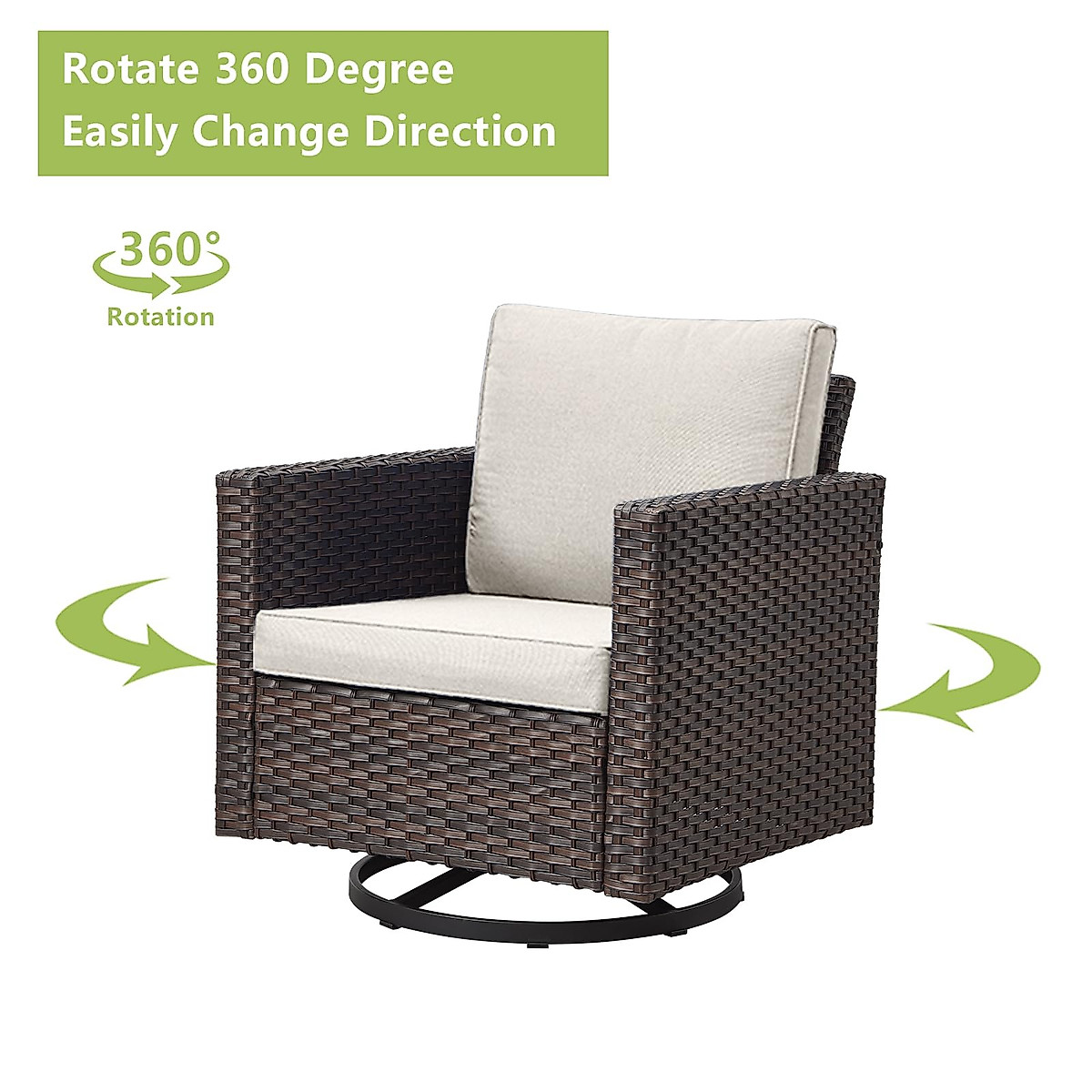 Rilyson Patio Chairs Rocking Swivel Chair - Single Outdoor Patio Rattan Wicker Rocker Chair with High Back and Deep Seating for Outdoor Outside Deck Porch Garden(Brown/Beige/1PC)