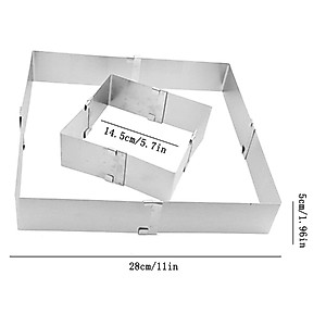 MOTZU 2 Pieces Cake Mold, Stainless Steel Mousse Cake Rings, Adjustable Mould, Cake Baking Cake Decor Mold Ring, Cake Collar, Chocolate and Cake Decorating Roll(Square + Round), 6-12 Inch