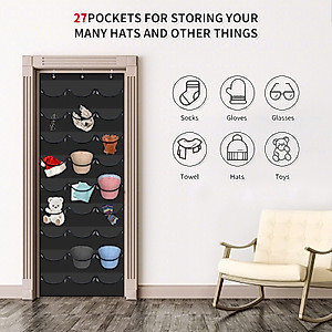 Hat Rack for Baseball Caps, 27 Pockets Over The Door Baseball Hat Organizer, Fitted Hat Storage for Closet Wall Mount Bag With Large Pockets & 3 Hooks, Hat Holder Hanger Organization to Display Caps