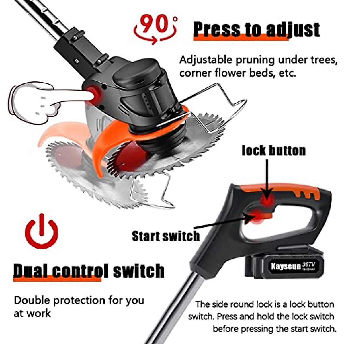 Cordless Trimmer Battery Powered Weed Wacker, 3-in-1 Lightweight Weed Eater, Adjustable Machine Head String Trimmers Cutting Tool with Remaining Power Display Screen for Yard and Garden