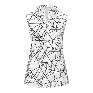 Viracy Womens Golf Apparel, Women's Zip Up Workout Tank Tops Sleeveless Quick Dry Athletic Polo Shirts (Large, A-White)