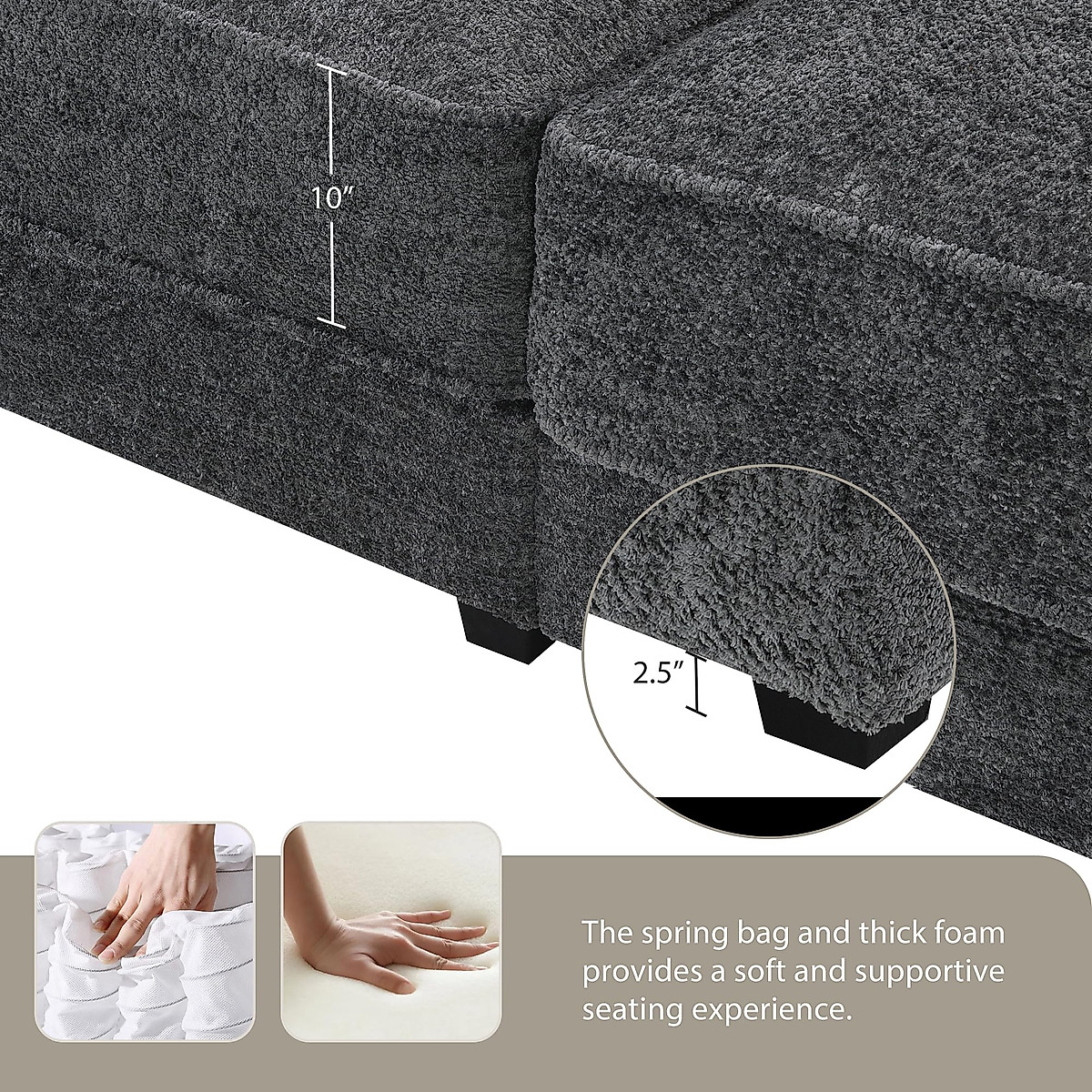 GNIXUU Deep Seat Sectional Sofa with 2 Ottoman, 81" Chenille Large Loveseat Sofa Sleeper, Double-Upholstered Comfy Boucle Cloud Couch for Living Room, Bedroom, Office, Apartment(Gray)