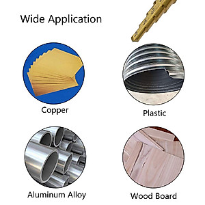 Qjaiune Titanium Step Drill Bit Set 3 Pcs 28 Sizes in One Kit, 1/4" Hex Shank for Soft Metal, Wood, Plastic