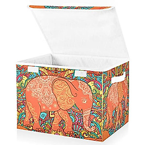 innewgogo Elephant African Storage Bins with Lids for Organizing Dust-proof Storage Bins with Handles Oxford Cloth Storage Cube Box for Living Room