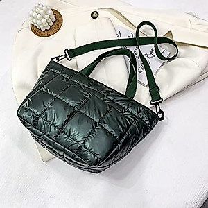 AZURAOKEY Puffer Tote Bag for Women, Quilted Cotton Padded Designer Handbag, Women Soft Lattice Pattern Shoulder Bag Underarm Bag Female Luxury Clutch Bag-Green