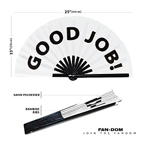 Good job! hand fan foldable bamboo circuit hand fan funny gag slang words expressions statement gifts Festival accessories Rave handheld Circuit event fan Clack fans (White)