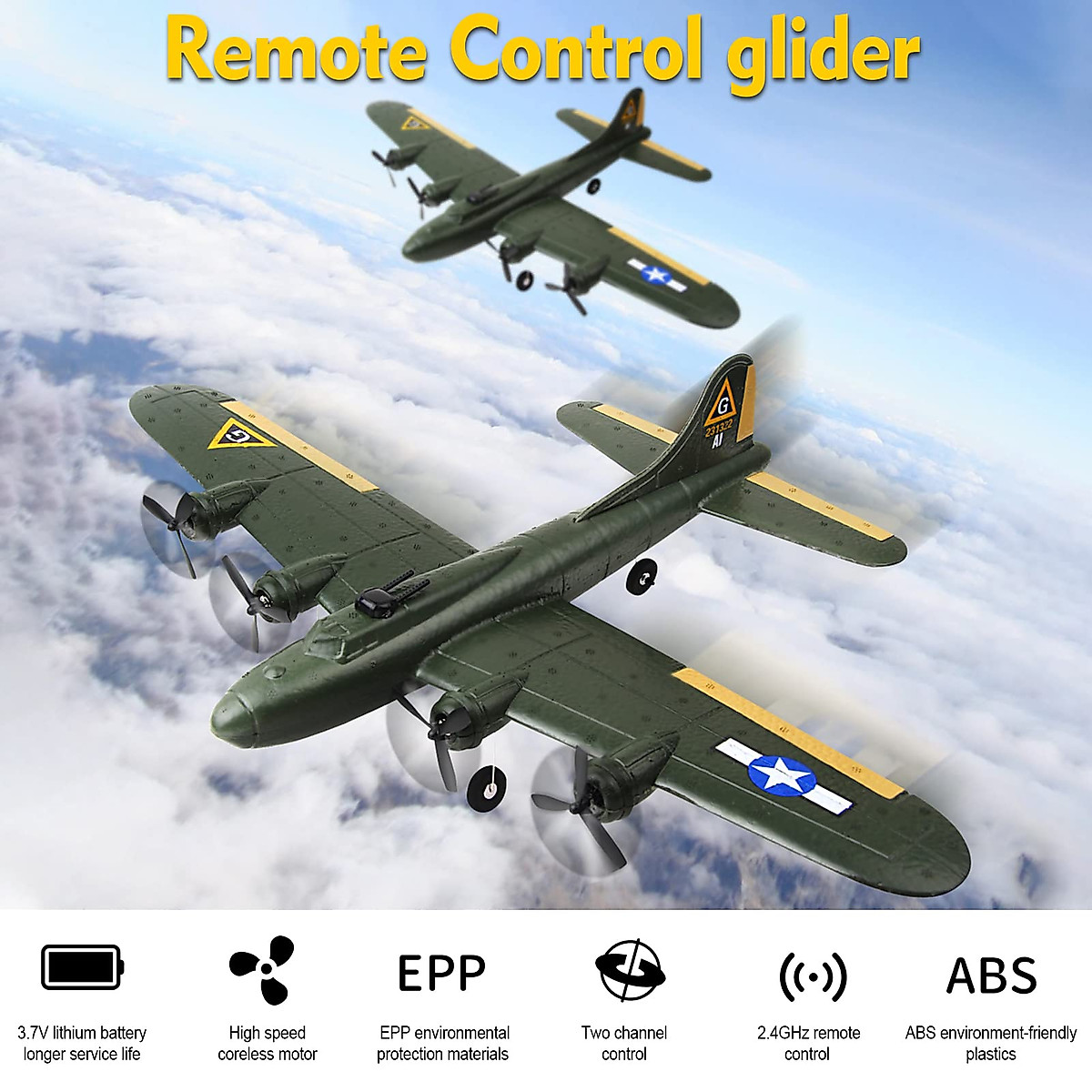 GoolRC B-17 RC Plane, 2 Channel RC Airplane, 2.4Ghz Remote Control Airplane, Ready to Fly EPP Foam Glider, Fixed Wing RC Aircraft Flight Toys for Boys,Kids and Adults