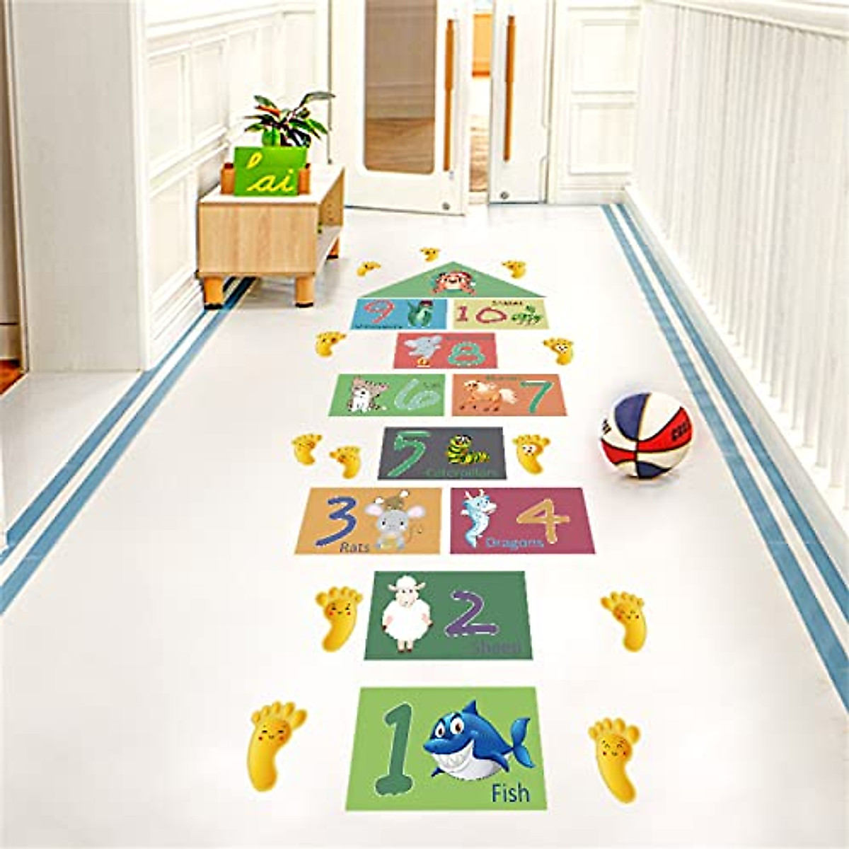 Hopscotch Game Wall Sticker Floor Decal, Cartoon Animal Digital Floor Wallpaper, Decoration for Baby Kids Room Nursery Kindergarten Classroom Playroom Decor Wall Decor (Hopscotch Game)