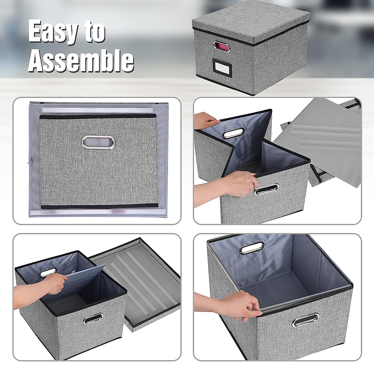 EOOUT 4 Pack Hanging File Organizer Box, File Folder Organizer Letter Size with Handles for Office Home School,Dark Gray