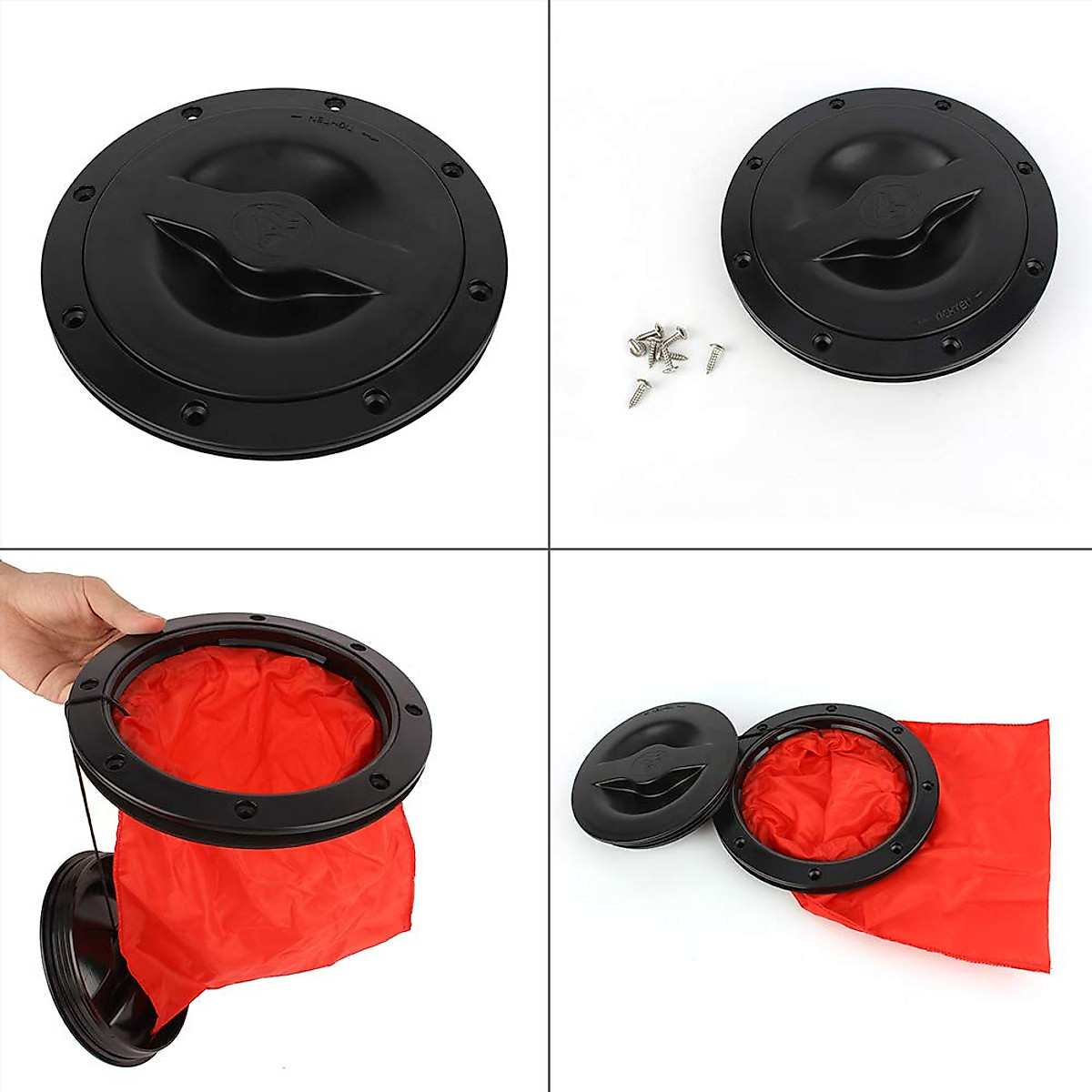 Dilwe Kayak Boat Cover Deck Hatch with Hole Threaded Lid for Kayak Boat Kit Contain Red Pocket