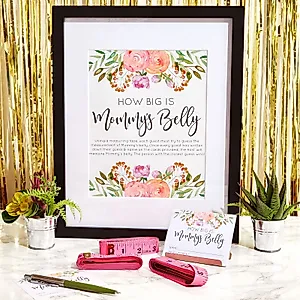 Sparkle and Bash Baby Shower How Big is Mommys Belly Game with 24 Cards, 3 Pink Measuring Tapes, 1 Sign (28 Piece Set)