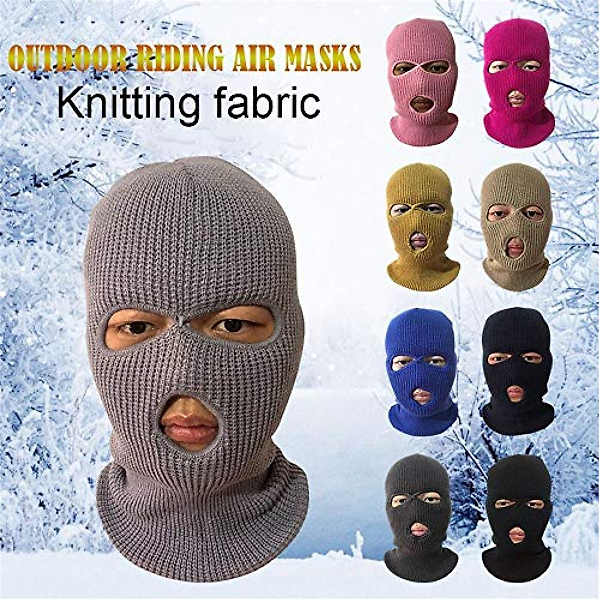 3 Colors New 3 Hole Full Face Cover Helmet Warm Soft Motorcycle Helmet Winter Knit Hat Ski Neck Gaiter Army Tactical Neck Gaiter Full Face Cap,Set2