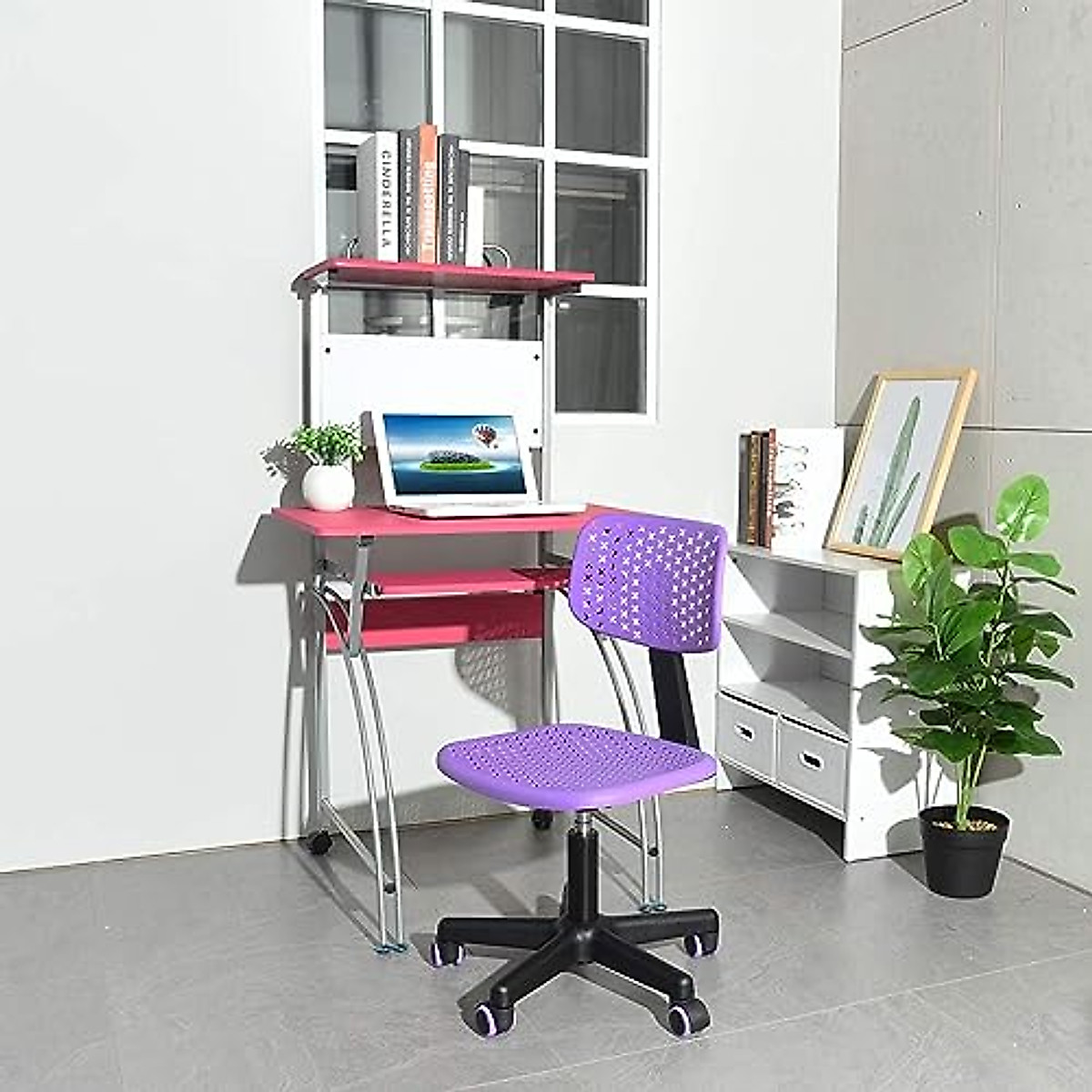 Homy Casa Inc PP Back Ergonomic Adjustable Design Armless Swivel Small Home Office Computer Desk Chair, Purple