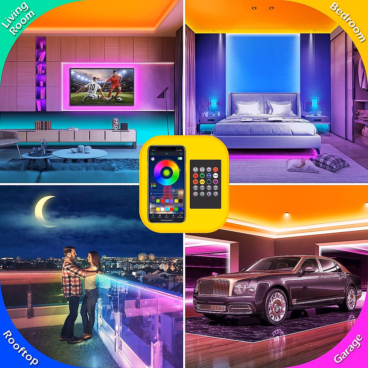 Aulimhti 100ft Led Strip Lights,Bluetooth APP Control Music Sync LED Lights for Bedroom,Led Lights with Remote,5050 RGB Color Changing Lights for Room Party (70FT)