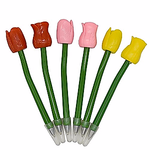 Maydahui 6PCS Flower Ballpoint Pen Colorful Rose Tulip Plant Pens Black Gel Ink Desktop Decoration for Teachers Girls Party Valentine's Day