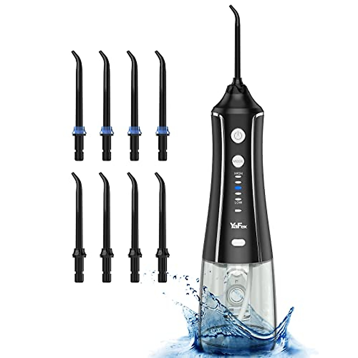 Cordless Water Flosser for Teeth, YaFex 320ML Portable Water Tooth Cleaning Pick Dental Oral Irrigator with 8 Tips, 5 Modes, Rechargeable, IPX7 Waterproof for Home Black