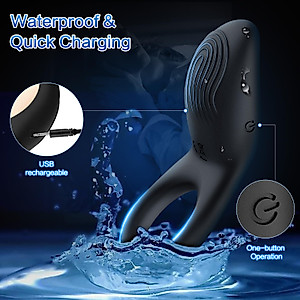 Erocome Vibrating Cock Ring Male Sex Toys with Clitoral Stimulator,Penis Ring Vibrator with 8 Vibration Modes Waterproof Rechargeable Cock Ring Vibrator Adult Sex Toys for Couples Male Masturbator