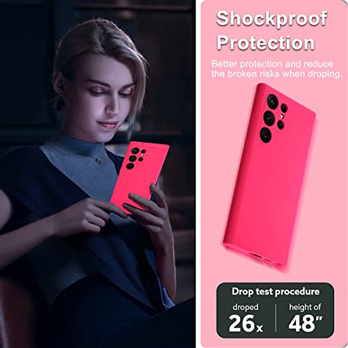 Samsung Galaxy S23 Ultra Silicone Case,Soft Touch Premium Liquid Rubber Shockproof Phone Cover [Slim Fit] [Upgraded Camera Protection] [Microfiber Lining],2023 Hot Pink