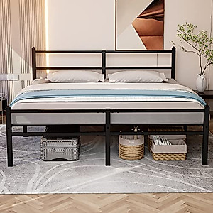 GreenForest King Size Bed Frame with Headboard Easy Assemble, 14 inch Heavy Duty Metal Platform Bed Base with Storage No Box Spring Needed Mattress Foundation, Noise Free, Black