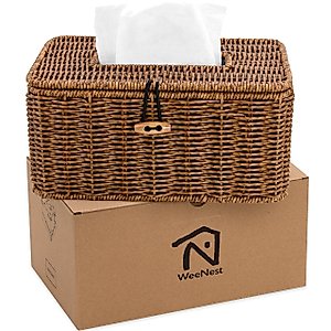 WeeNest Rectangular Wicker Tissue Box Cover - Facial Tissues Box Holder, Resin Wicker, Toffee