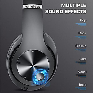 Wireless Bluetooth Headphones Over-Ear, 60H Playtime Foldable Lightweight and Wired Stereo Deep Bass Headset HiFi Stereo Sound with 6 EQ Modes, Micro SD/TF, FM, for Travel Work Laptop PC Cellphone