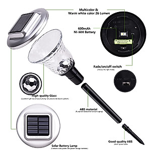 Solar Lights Outdoor Garden,Solar Pathway Lights, Solar Garden Lights Auto RGB Color Changing & Warm White Glass Landscape Lights,Garden Lights Solar Powered Waterproof for Lawn Driveway(Set of 6)