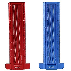 Woodworking Ruler,TS-8 Woodworking Hole Ruler Aluminum T-Shaped Measuring Tool Mini Scriber for Hardware(Red)