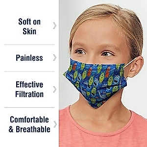 WECARE Disposable Face Masks For Kids, 50 Print Masks, Individually Wrapped for School and Travel (Fun Pack)