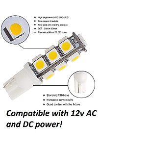 10 Pack LED Bulbs T10 Landscape Light Low Voltage 12v AC/DC Warm White Flicker-Free, Non-Polarity,