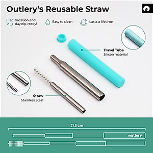 Outlery | Collapsible, Reusable Straw for Travel and Day Trips - an Environmentally Friendly, Stainless Steel Metal Straw with a Telescopic Portable Design