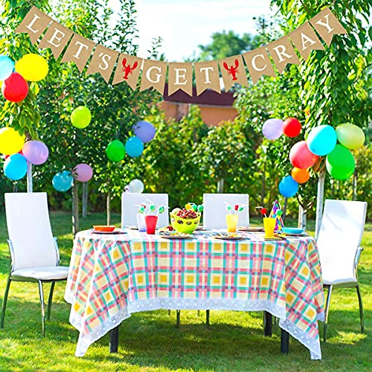 Pudodo Jute Burlap Crawfish Let's Get Cray Banner Rustic Summer Lobster Party Decoration