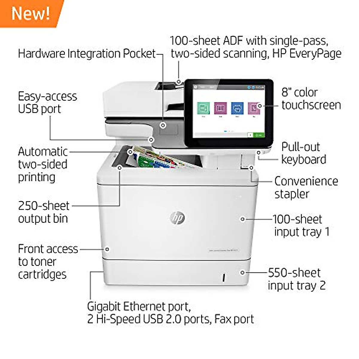 HP Color LaserJet Enterprise Flow Multifunction M578c Duplex Printer with Stapler (7ZU87A)