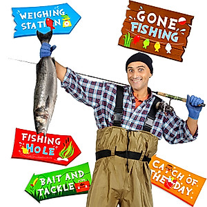 20 Pieces Gone Fishing Party Directional Signs The Big One Welcome Signs Backyard Door Cutouts Summer Birthday Baby Shower Party Favor Ideas Decoration Supplies