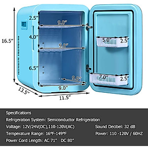 ARLIME 20 L Compact Cooler Warmer Mini Fridge for Bedroom, Office, Car, Dorm - Portable Makeup Skincare Fridge with Digital Temperature Control (Blue)