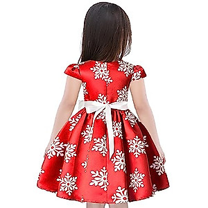 Tueenhuge Toddler Baby Girls Christmas Dress Snowflake Print Wedding Formal Birthday Party Dresses with Bowknot Belt Red