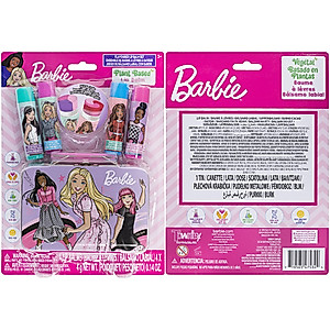 Barbie – Townley Girl Plant Based 4 Pk Swirl Lip Balm with Tin Case Makeup Cosmetic Set for Kids and Girls, Ages 3+, Perfect for Parties, Sleepovers & Makeovers