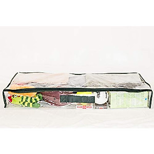 5-Pack Clear Vinyl Zippered Underbed Storage Bags 32 x 16 x 4 Inch with Dark Green Trim, 11 x 14.5 Insert Pocket and Handle