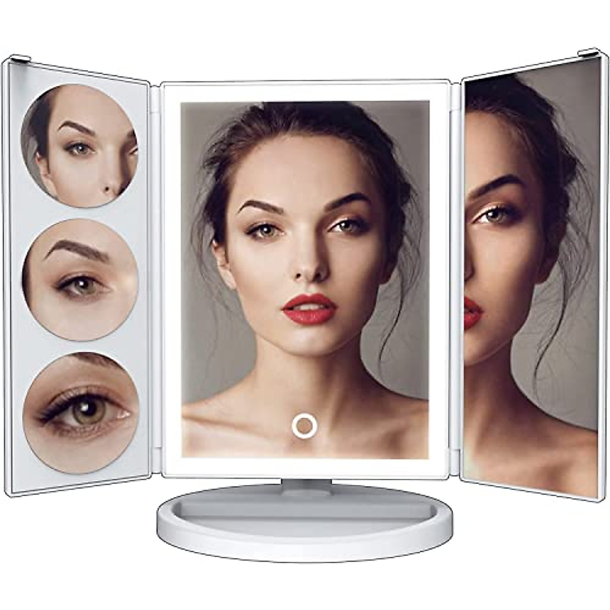 ZL ZELing LED Makeup Mirror with Lights, Trifold Vanity Mirror with 3X/5X/10X Magnification, Smart Touch Control, Dual Power Supply, Portable Cosmetic Mirror,Gift for Women