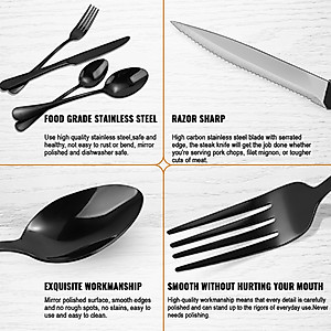 Silverware Set, 72-Piece Black Silverware Set with Steak Knives Stainless Steel Cutlery Set for 12 Includes Knives Forks and Spoons Kitchen Silverware Sets for Home, Mirror Polished & Dishwasher Safe