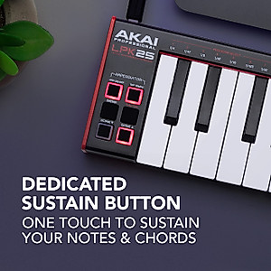 AKAI Professional LPK25 - USB MIDI Keyboard Controller with 25 Responsive Synth Keys for Mac and PC, Arpeggiator and Music Production Software,black