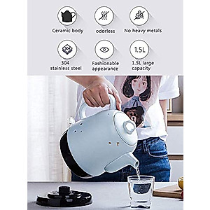 SieHam Kettles,Ceramic Cordless Kettle Teapot-Retro Red 1.5L, 1380W Water Fast for Tea, Coffee, Soup, Oatmeal-Removable Base, Boil Dry Protection