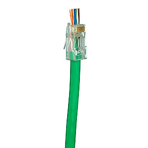 Simply45 Unshielded Pass-Through RJ45 Modular Plugs for 23AWG Solid (Cat6 UTP), 26-24AWG Stranded (Cat5e/6 UTP Stranded) - Green Tint, 100 Piece Jar - S45-1600