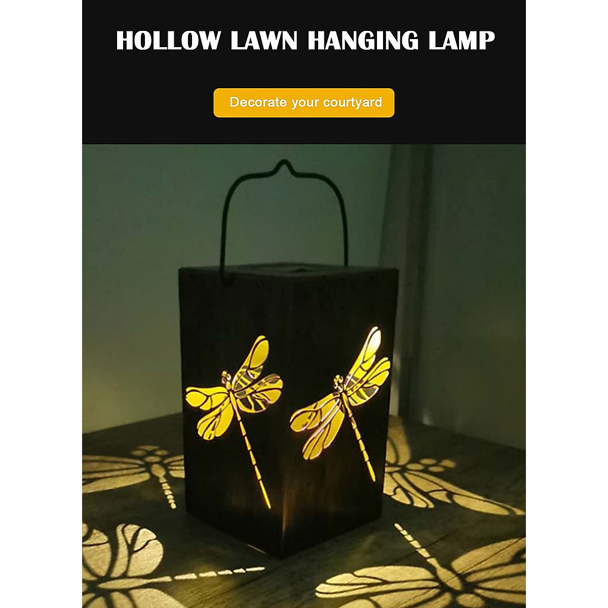2 Pack Solar Lantern, Outdoor Hollow Dragonfly Hanging Lamp Garden Iron Lawn Projection Lamp, Waterproof Led Flashing Flameless Candlestick Task Lamp, Used for Porch Courtyard Lawn Passage