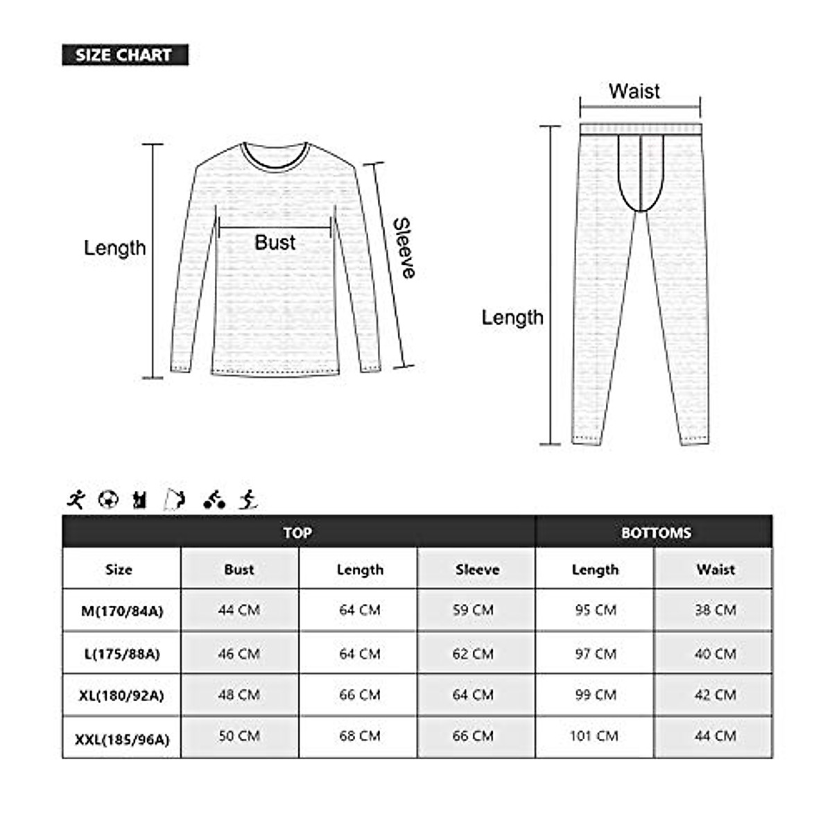 MOBIUSPHY Thermal Underwear for Men Long Johns Set with Fleece Lined Base Layer Top Bottom Black