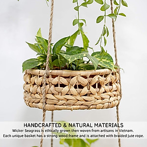 Hanging Fruit Basket 3 Tier for Kitchen, Handmade Natural Rattan Handwoven Wicker Seagrass Woven Wall Baskets Vegetable Organizer Produce Fruit Holder Counter Space Saver Storage Boho Hanging Planter