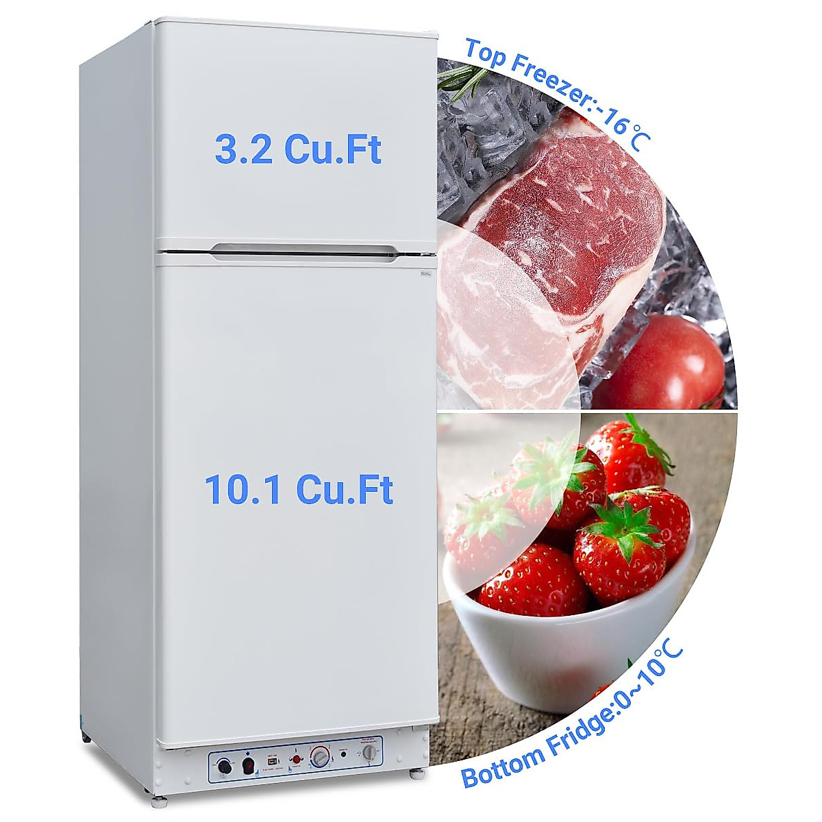 Techomey 13.5 Cu.Ft Propane Refrigerator with Freezer, Gas Fridge with Freezer Off Grid, 110v/LPG Dual Powers, RV Refrigerator for Outdoor, Truck, Camper, Kitchen, White