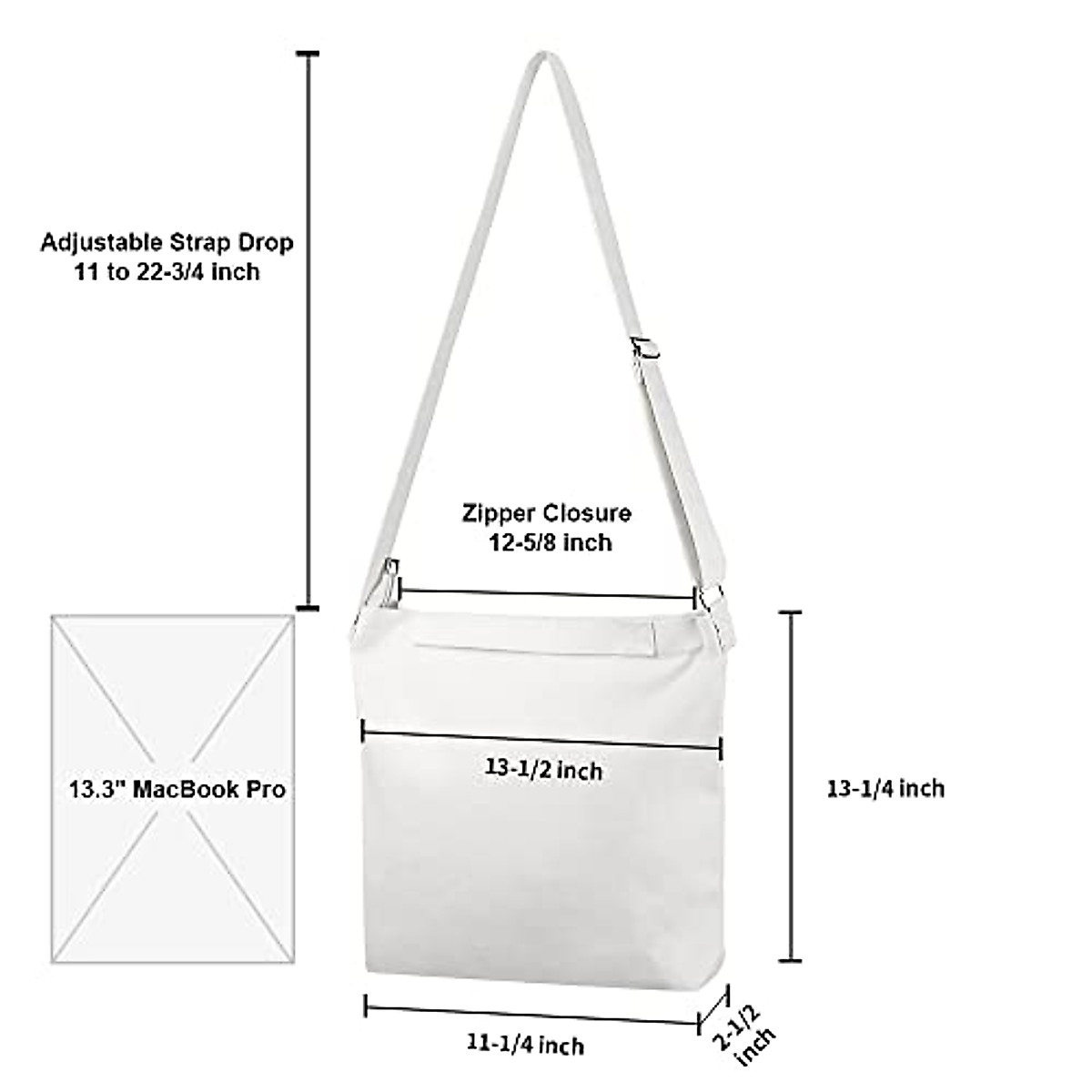 Muka Canvas Shoulder Bag with Zipper, White Hobo Crossbody Handbag Casual Tote