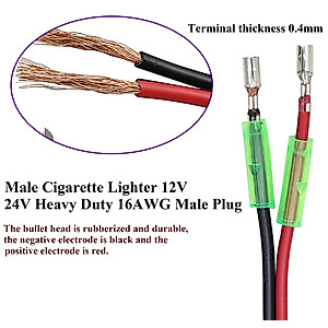 AAOTOKK 12V Male Cigarette Lighter Plug Cable with LED Light,16AWG &10A Fused Replacement Cigarette Lighter Male Plug Adapter to 4mm Interface Leads Plug Extension Cable with Switch(3M/10ft-Leads)