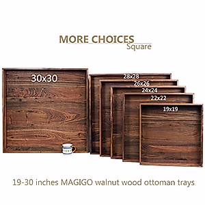 MAGIGO 30 x 30 Inches Extra Large Square Black Walnut Wood Ottoman Tray with Handles, Serve Tea, Coffee Classic 2.5 Feet Wooden Decorative Serving Tray